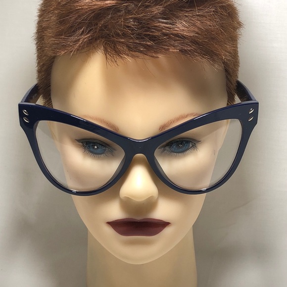 Accessories | Dark Blue Exaggerated Clear Lens Cateye Glasses | Poshmark